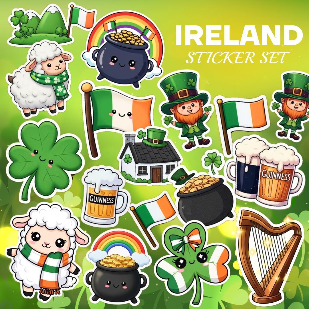 Ireland Sticker Pack – Glossy & Holographic Celtic Stickers for Laptop ...