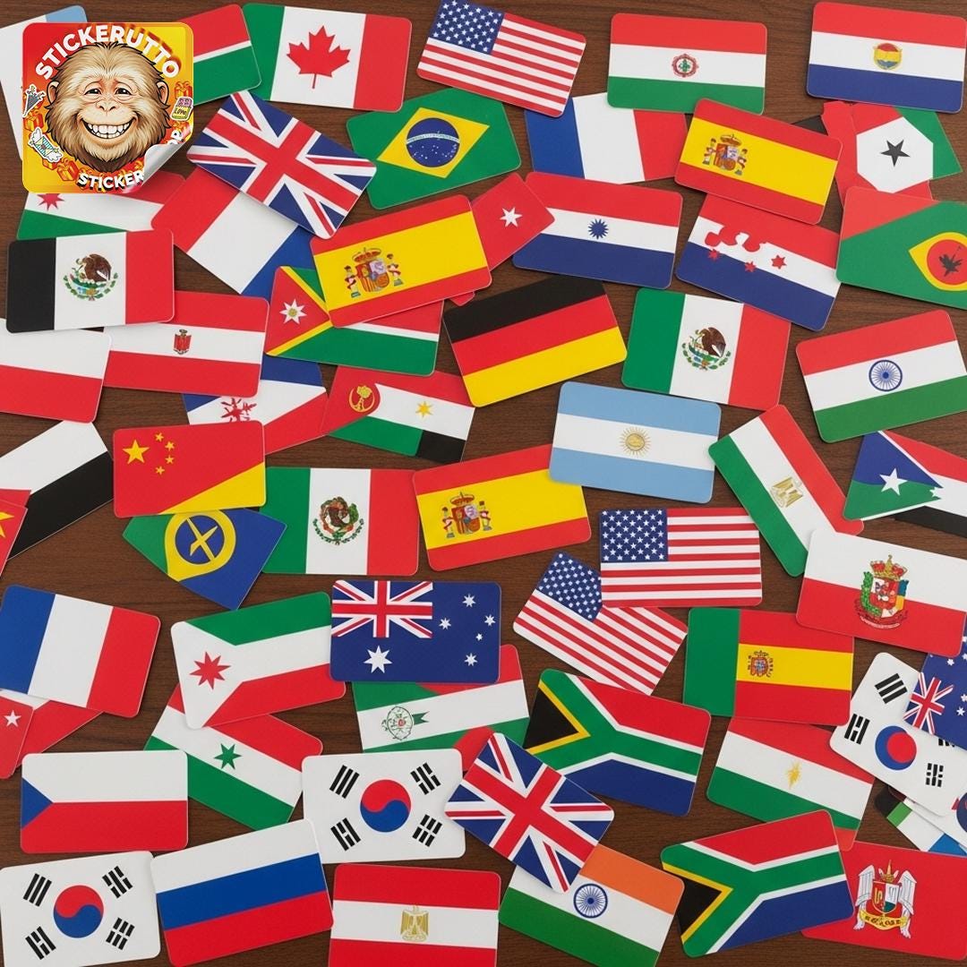 World Flags Sticker Pack – 50 Vinyl or Holographic Stickers of ...