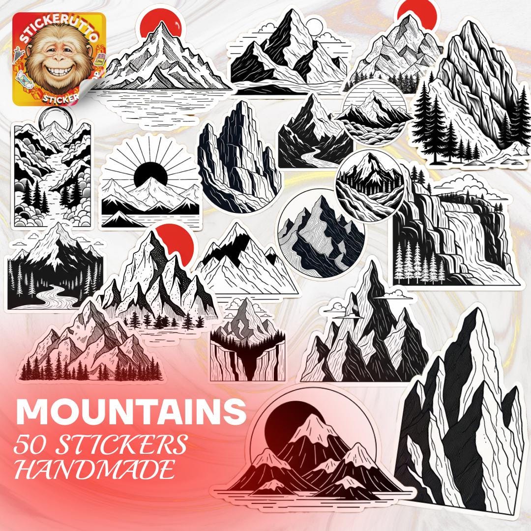 Mountain Sticker Pack – 50 Handmade Holographic Nature Vinyl Stickers ...