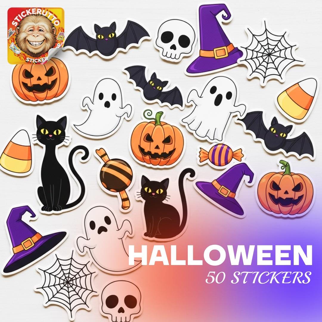 Halloween Stickers Set | Cute Ghosts, Pumpkins, Black Cats, Bats ...
