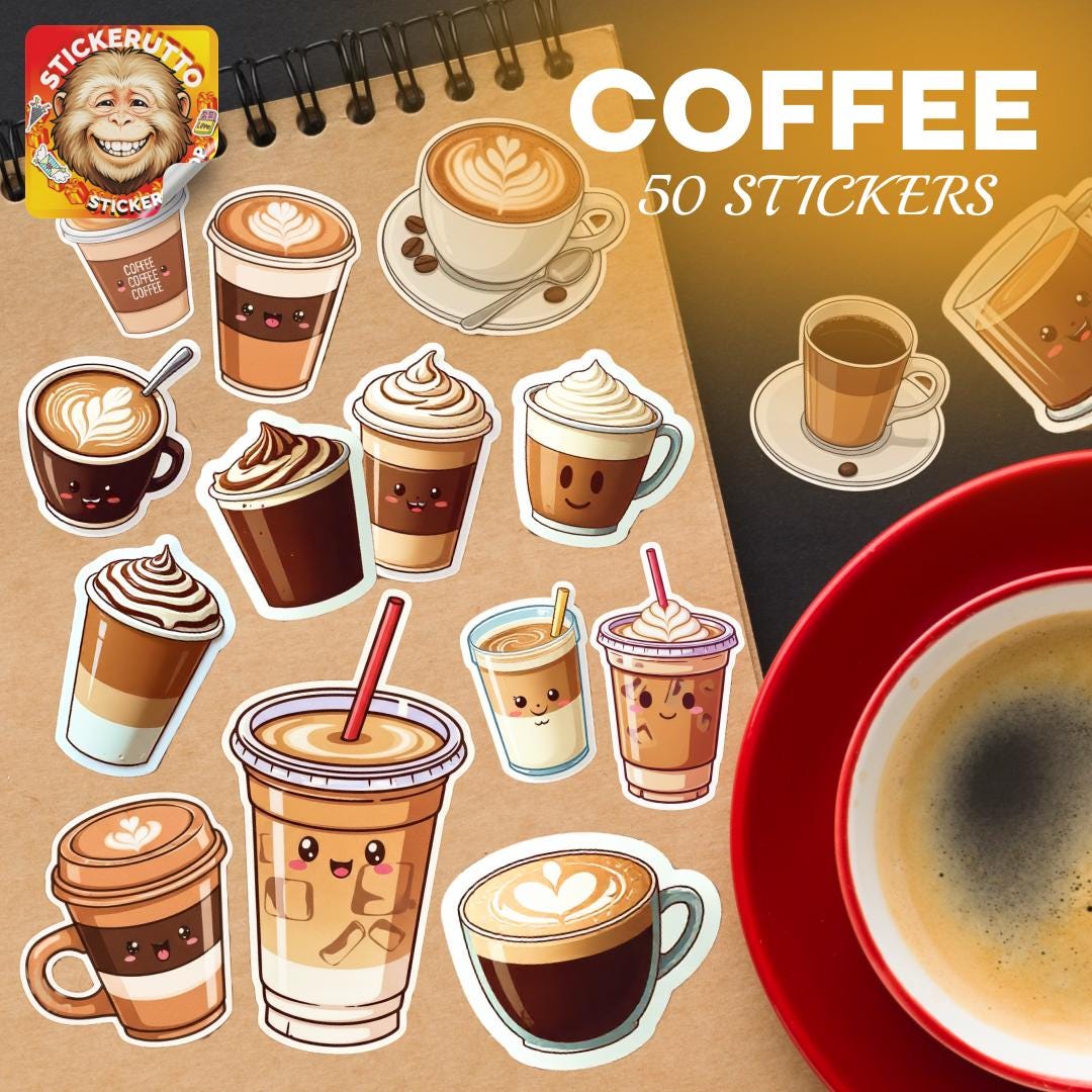 Coffee Sticker Pack – 50 Waterproof Vinyl Latte Art Stickers - Etsy