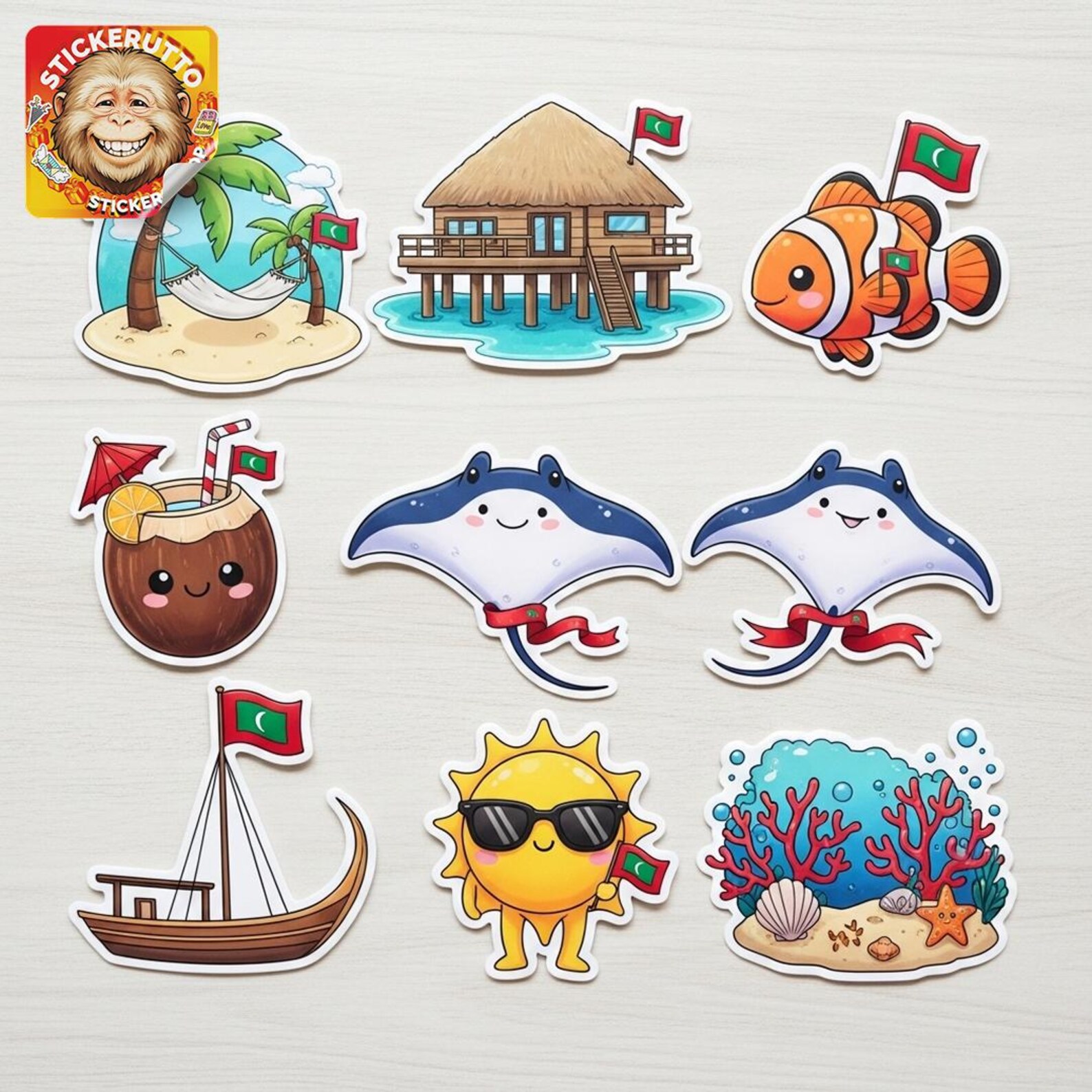 Maldives – Tropical Island & Ocean Sticker Set | Vinyl or Holographic ...