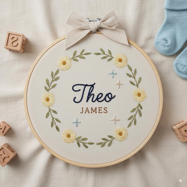 Custom Embroidered Baby Name Hoop | Floral Nursery Art & Baby Shower ...