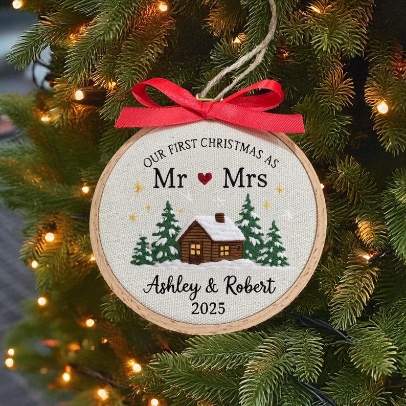 Personalized First Christmas Mr & Mrs Embroidered Hoop Ornament - Etsy