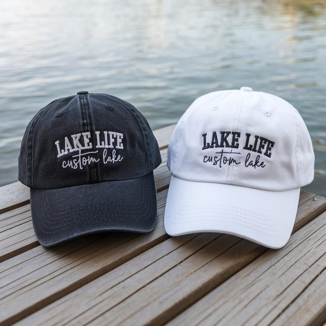 Lake Life Embroidered Hat, Custom Lake Name Dad Cap, Minimalist ...