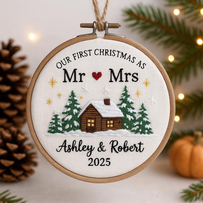 Personalized First Christmas Mr & Mrs Embroidered Hoop Ornament - Etsy
