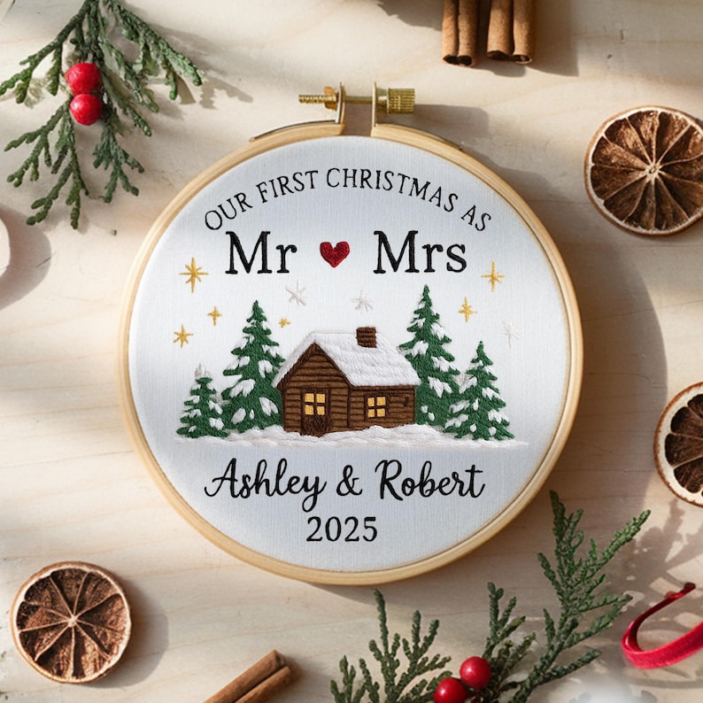 Personalized First Christmas Mr & Mrs Embroidered Hoop Ornament - Etsy