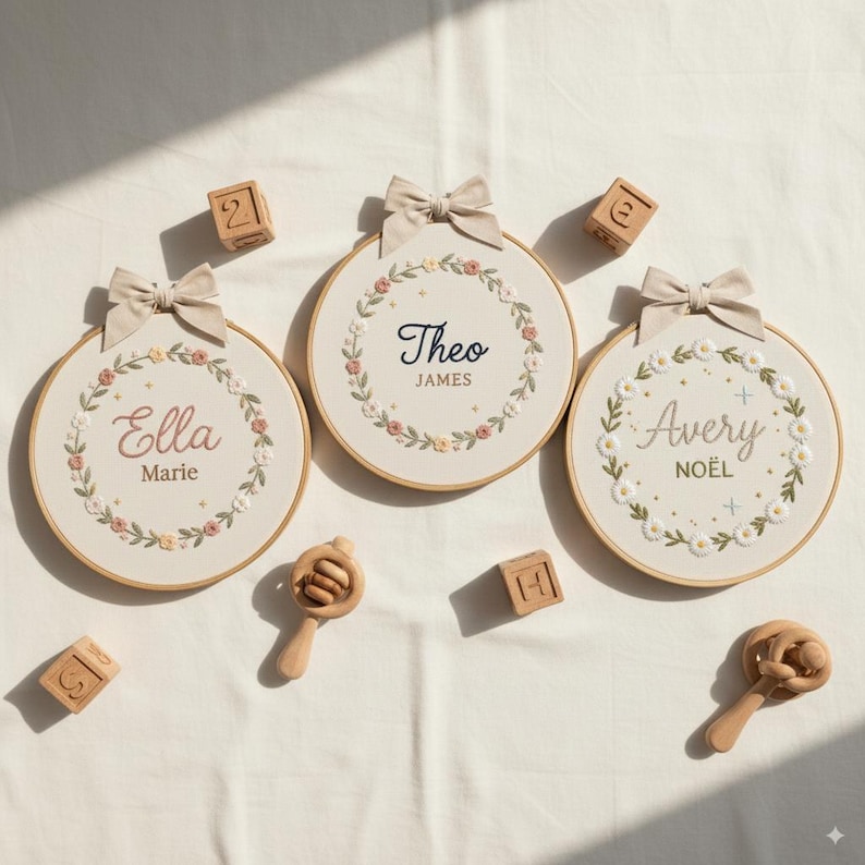 Custom Embroidered Baby Name Hoop | Floral Nursery Art & Baby Shower ...
