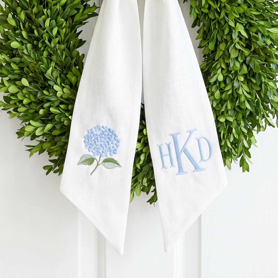 Hydrangea Wreath Sash With Scalloped Ricrac Edge, Embroidered Door ...