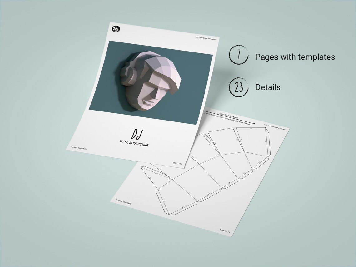 DJ Face, Wall Sculpture, 3D Papercraft, Low Poly, PDF Template, DIY ...