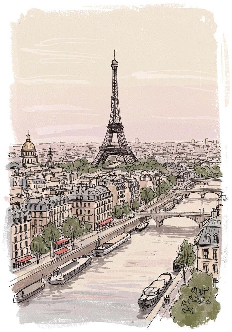 Paris Eiffel Tower Art Print - Seine River Cityscape - French Travel ...