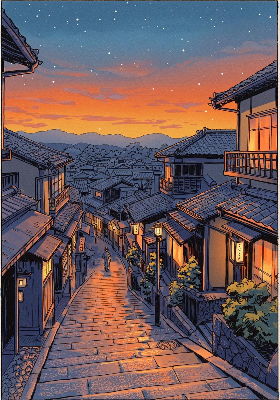 Kyoto Twilight - Traditional Street Scene Art Print - PNG, PDF - Etsy