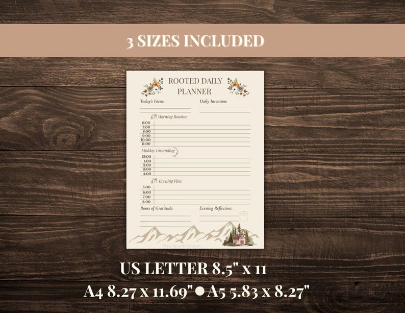 Rooted Daily Planner Printable | Rustic Time Block Schedule ...