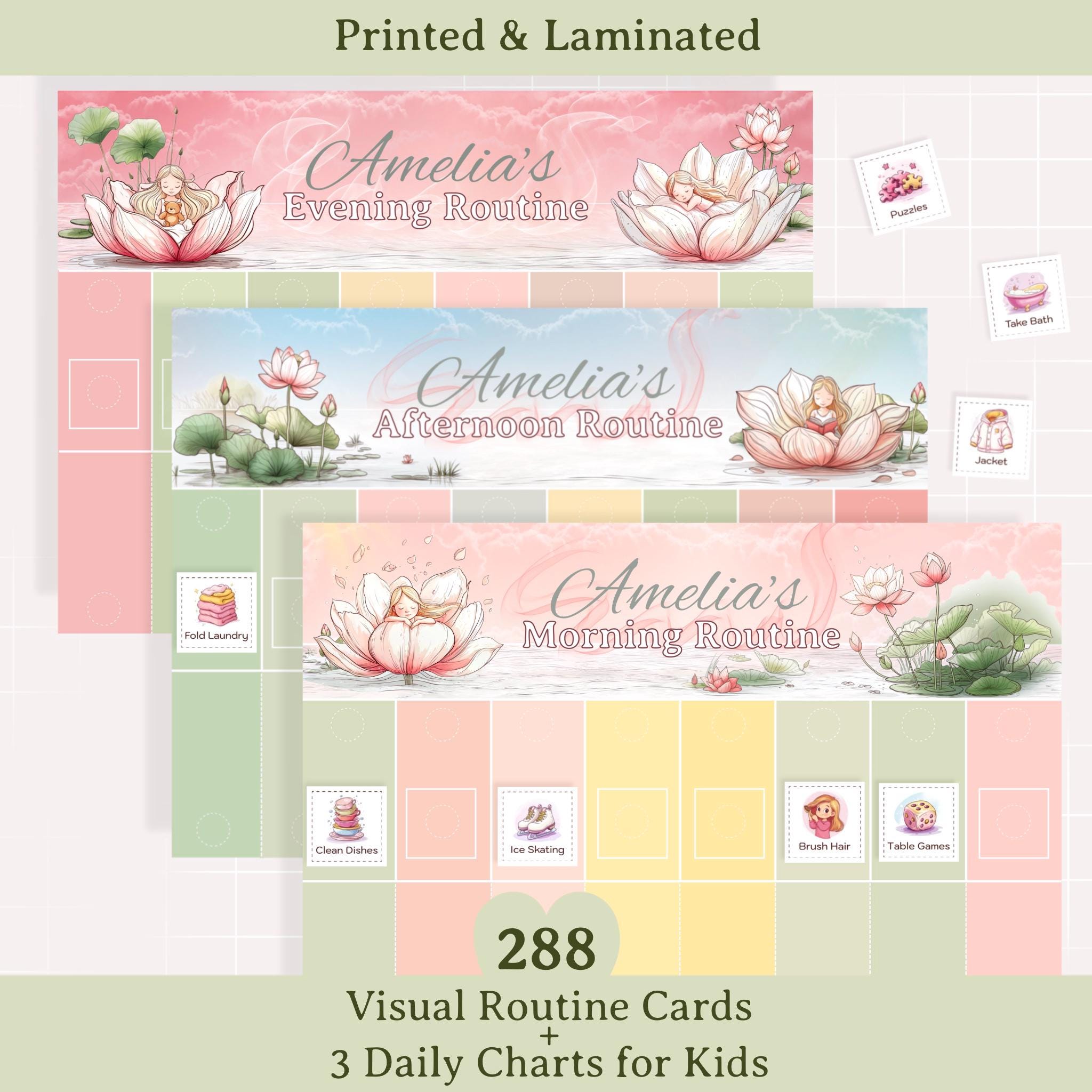 Laminated Kids Routine Chart Set: Montessori Visual Schedule With 288 ...