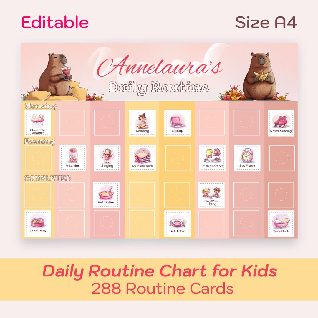 Daily Routine Chart for Kids Printable Chore Chart, 288 Routine Cards ...