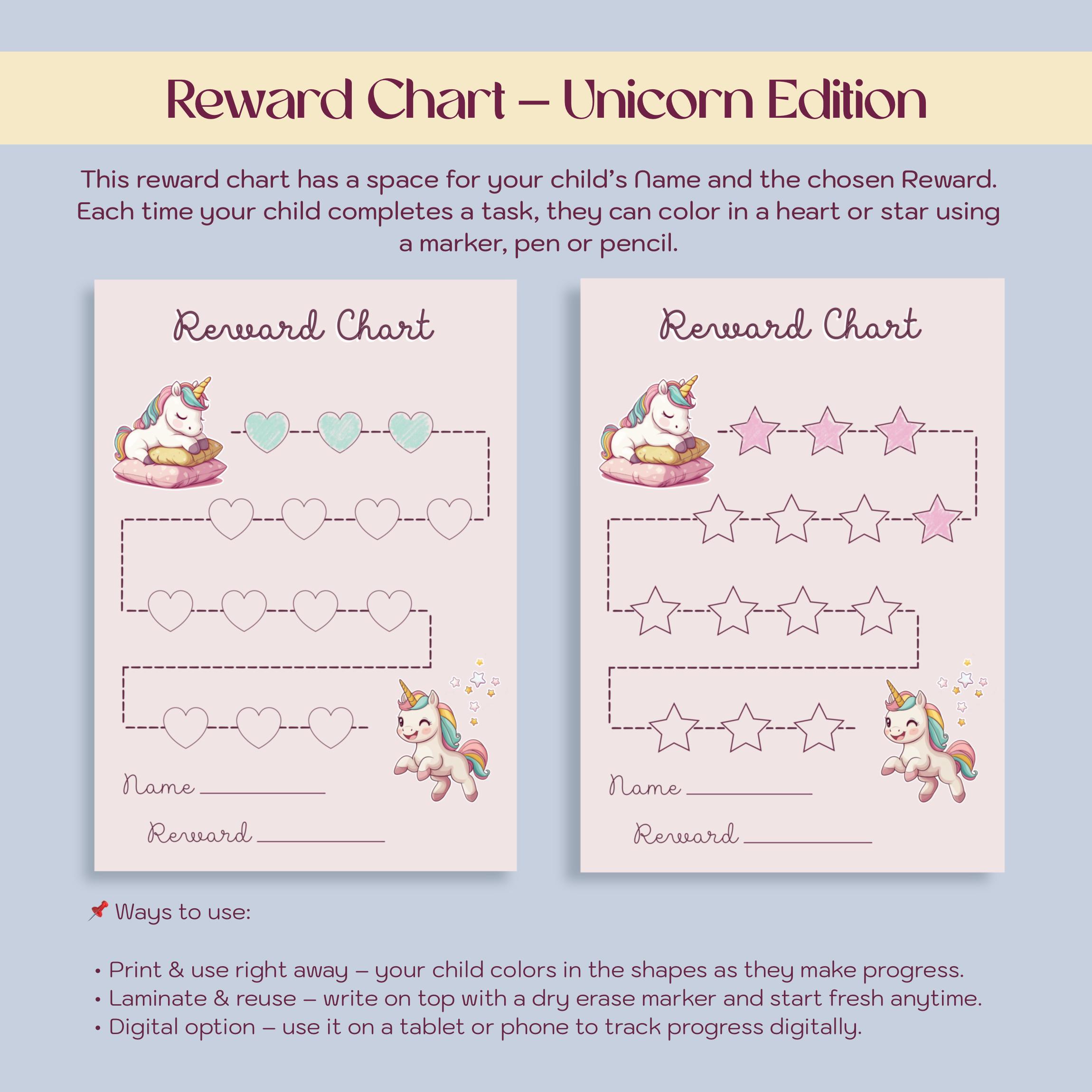 Unicorn Reward Chart Printable: Kids Chore & Behavior Tracker (editable ...