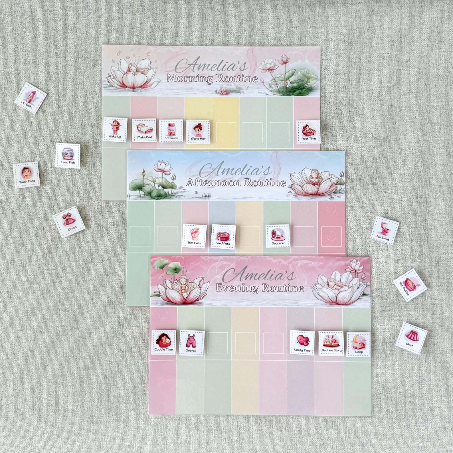 Laminated Kids Routine Chart Set: Montessori Visual Schedule With 288 ...