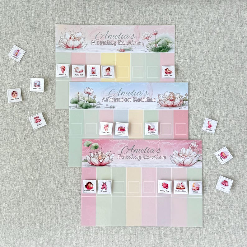 Laminated Kids Routine Chart Set: Montessori Visual Schedule With 288 ...
