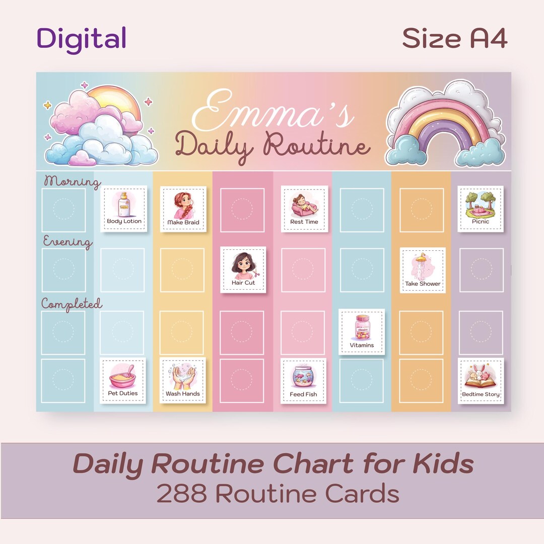 Rainbow Morning & Evening Routine Chart, Planning Toddler Bedtime ...