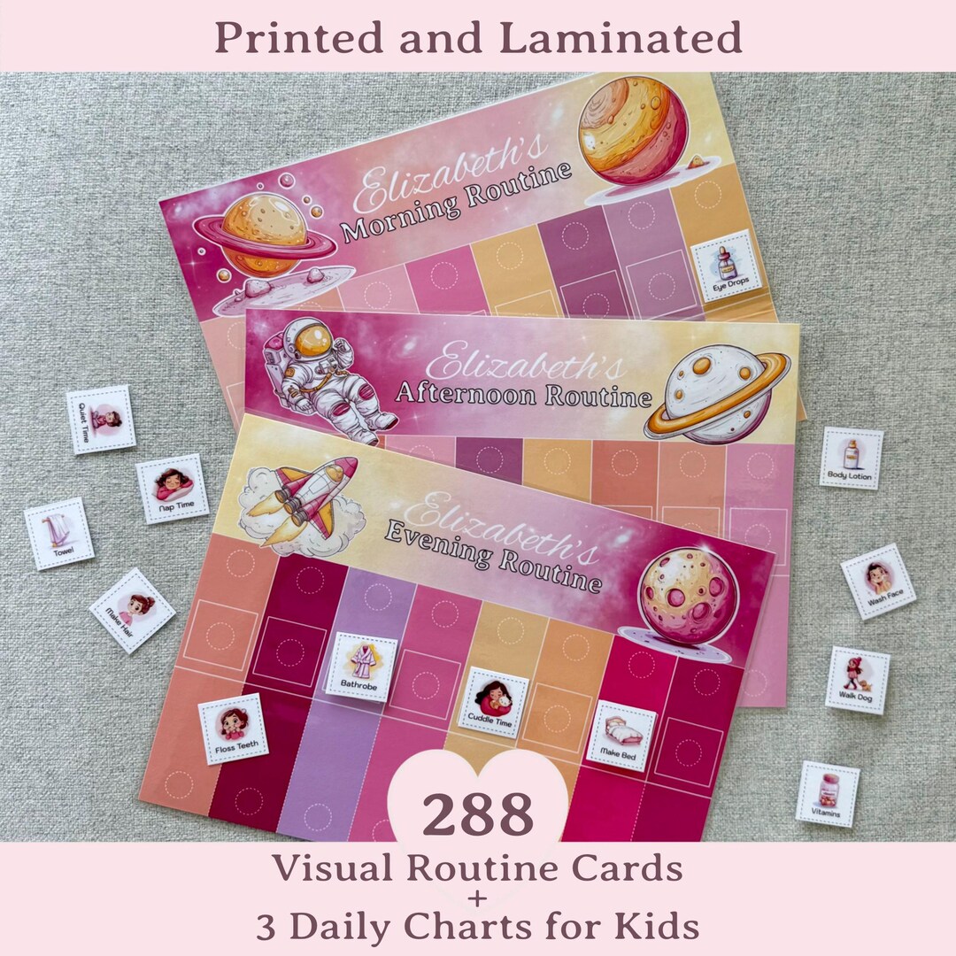 Laminated Kids Routine Chart Set: Montessori Visual Schedule With 288 ...