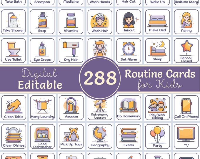 1000 Editable Daily Routine Cards & Charts for Kids, Visual Schedule ...
