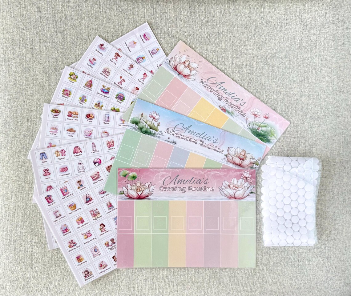 Laminated Kids Routine Chart Set: Montessori Visual Schedule With 288 ...