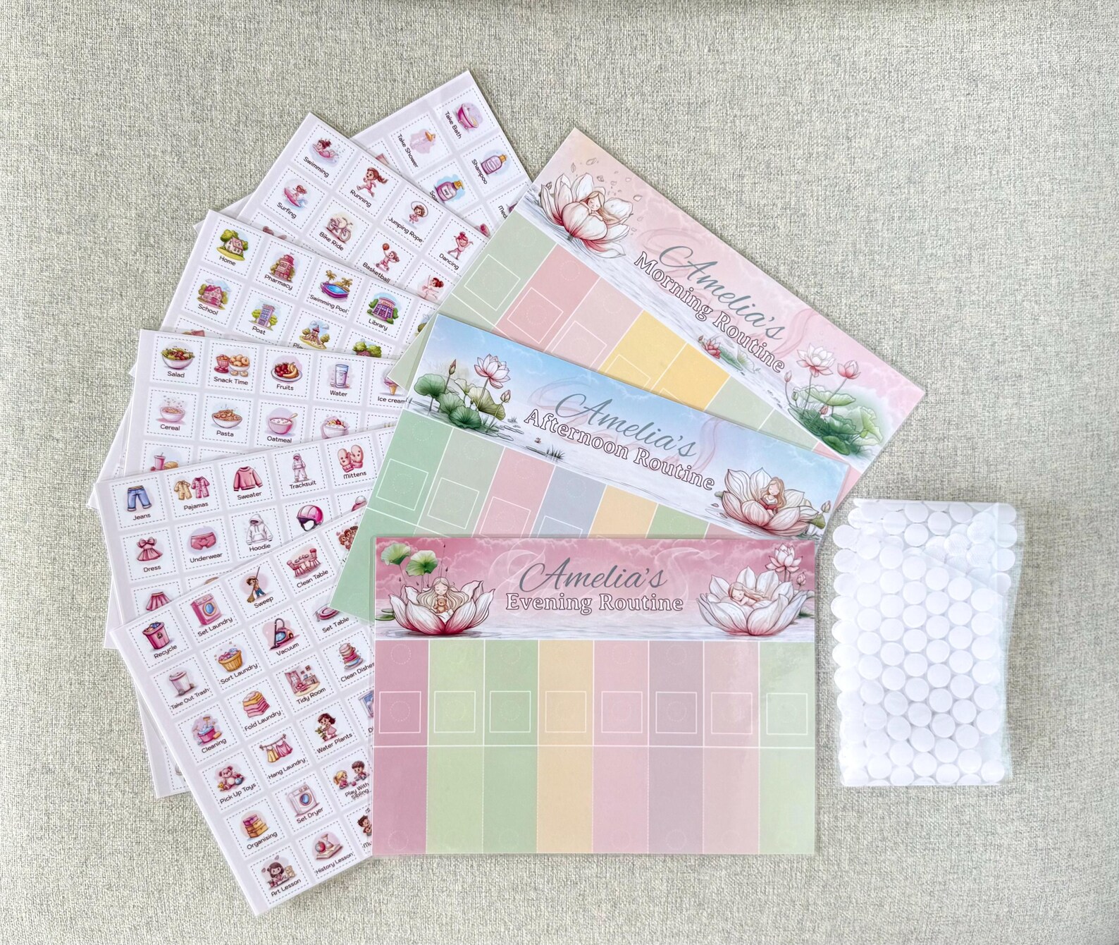 Laminated Kids Routine Chart Set: Montessori Visual Schedule With 288 ...
