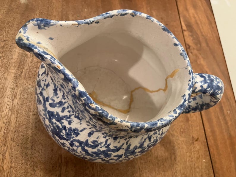 Vintage Signed Bybee Pottery Blue and White Spongeware Pitcher ...