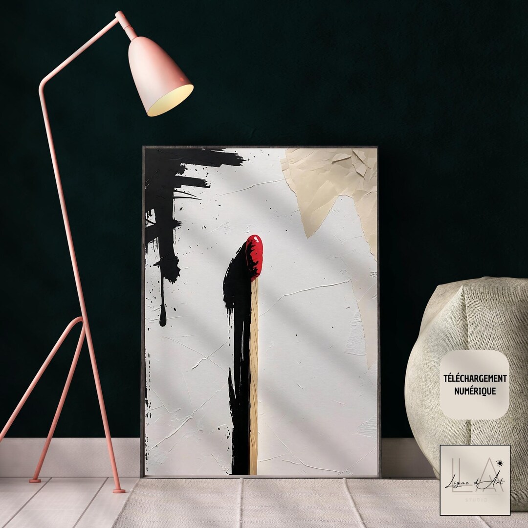 Modern Matchstick Poster – Abstract Contemporary Wall Art, Minimal ...