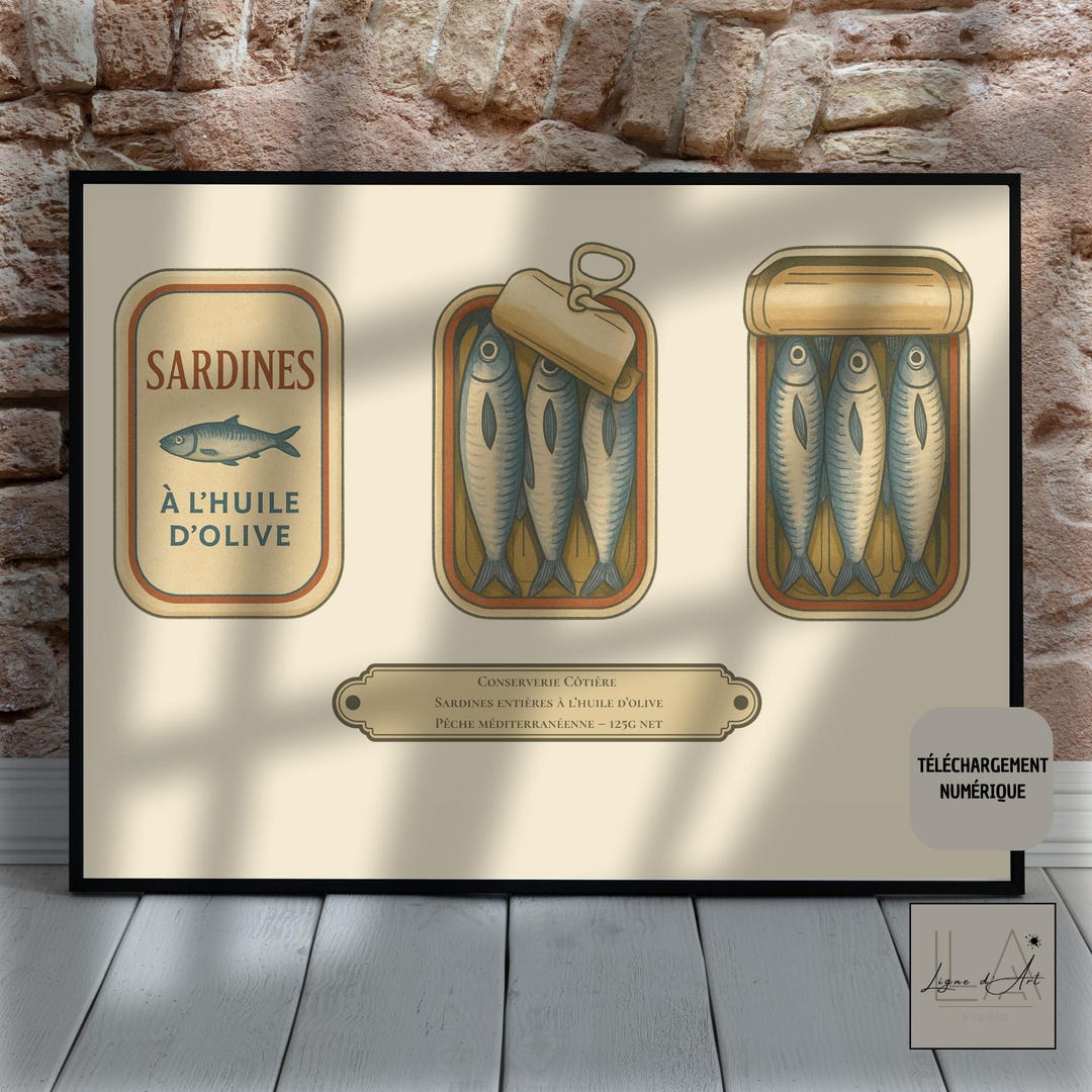 Vintage Sardines Poster – Retro Kitchen Wall Art – Fish Illustration ...