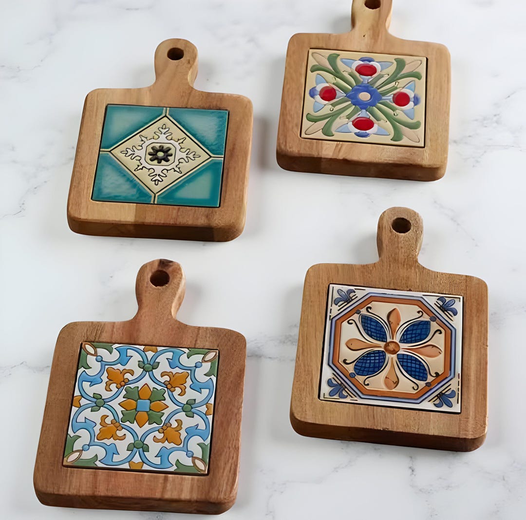 Handcrafted Decorative Wooden Tile Boards Vintage Style Ceramic ...