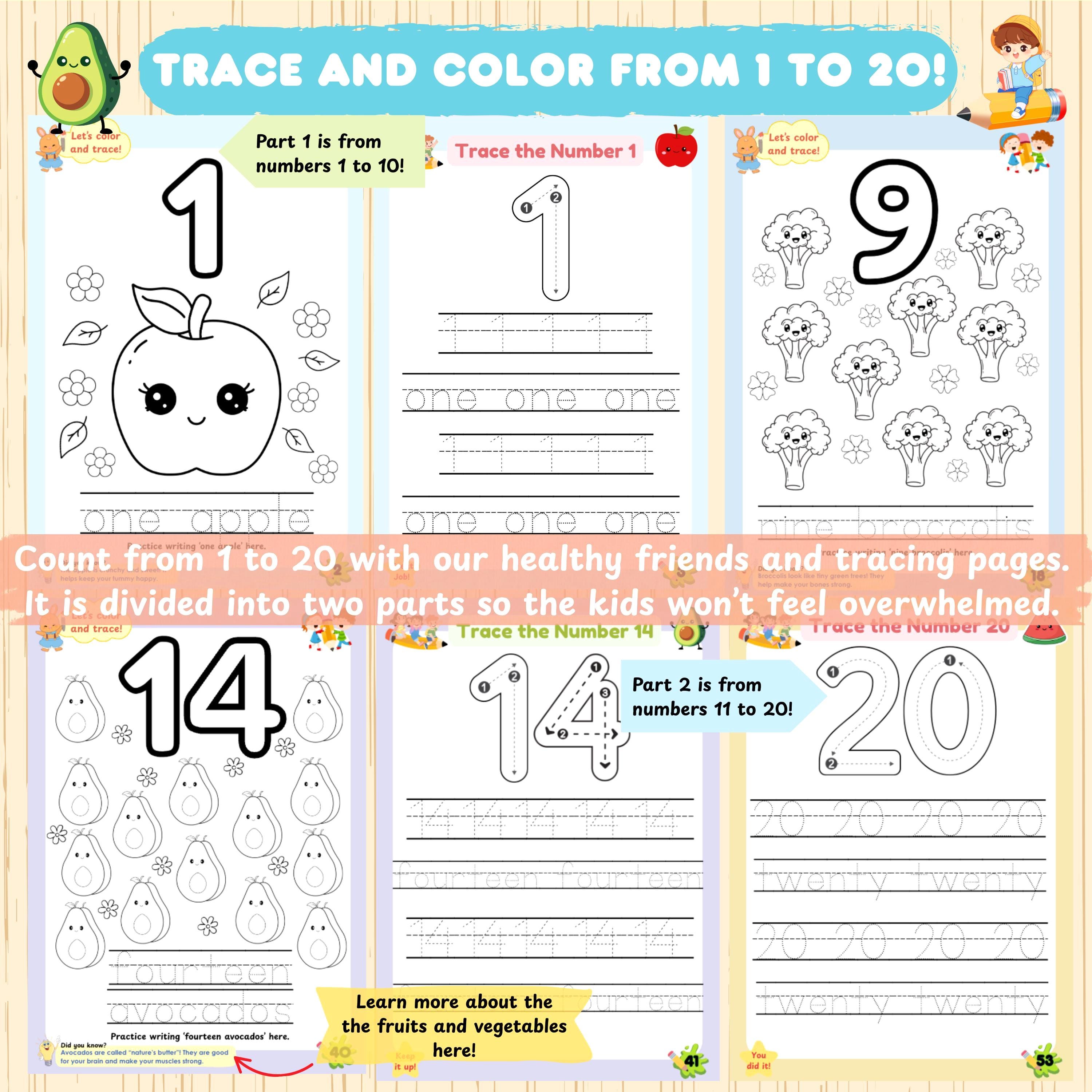 My Amazing Fruits & Vegetables Numbers Tracing and Coloring Book | 1-20 ...