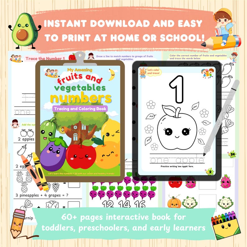 My Amazing Fruits & Vegetables Numbers Tracing and Coloring Book | 1-20 ...