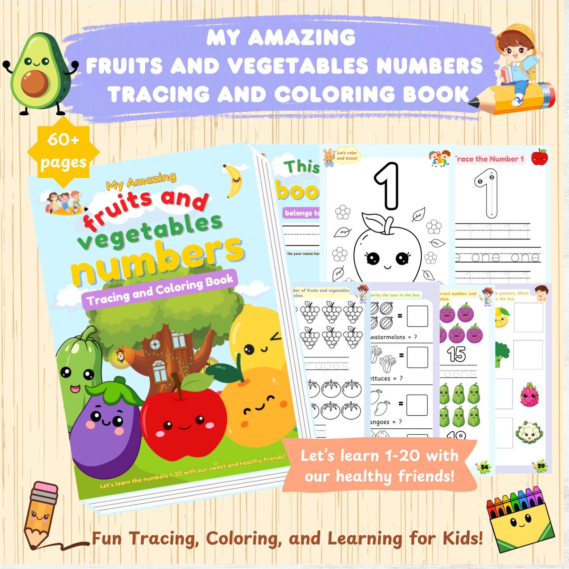My Amazing Fruits & Vegetables Numbers Tracing and Coloring Book | 1-20 ...