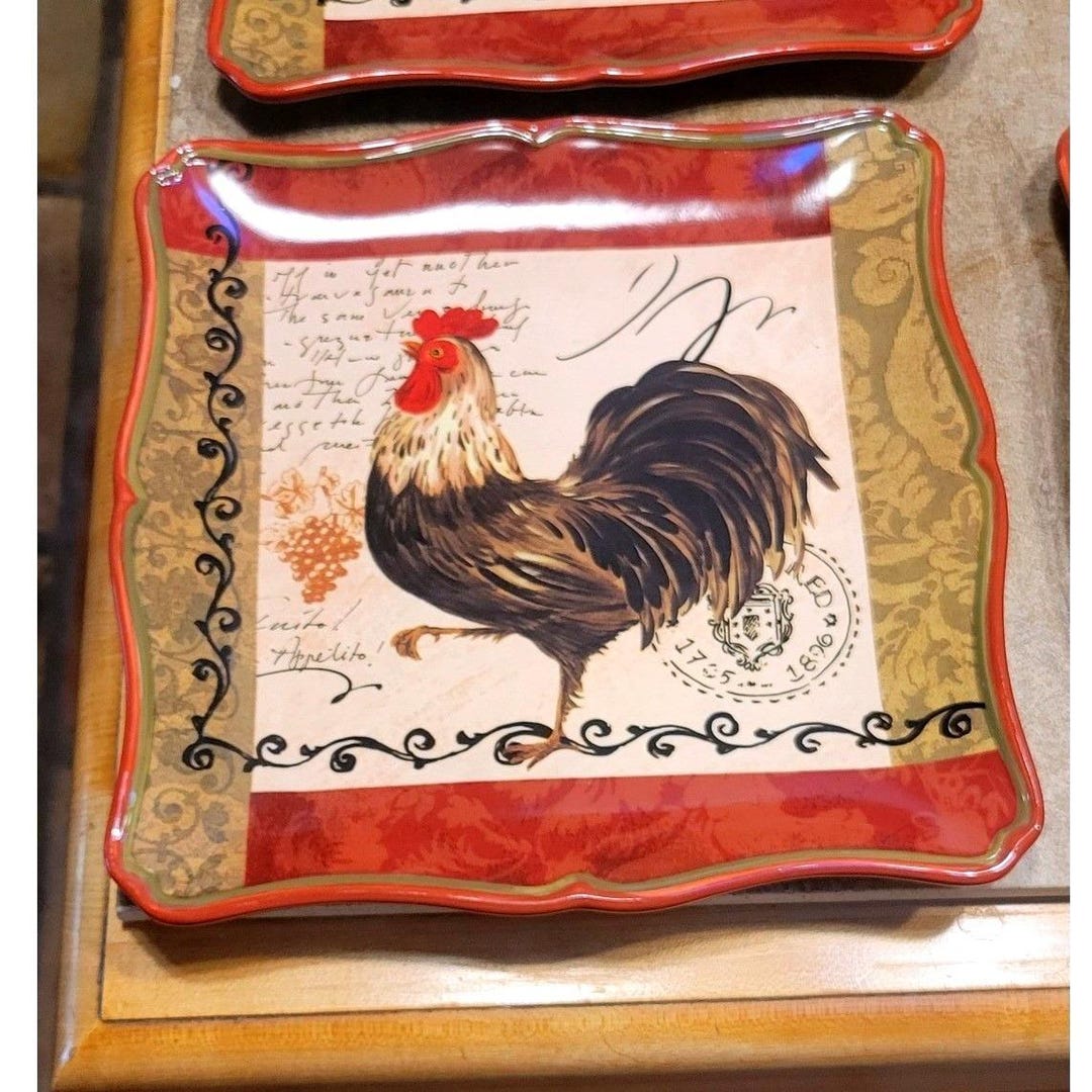 Certified International Tuscan Rooster Square Plate Gladding Farmhouse ...