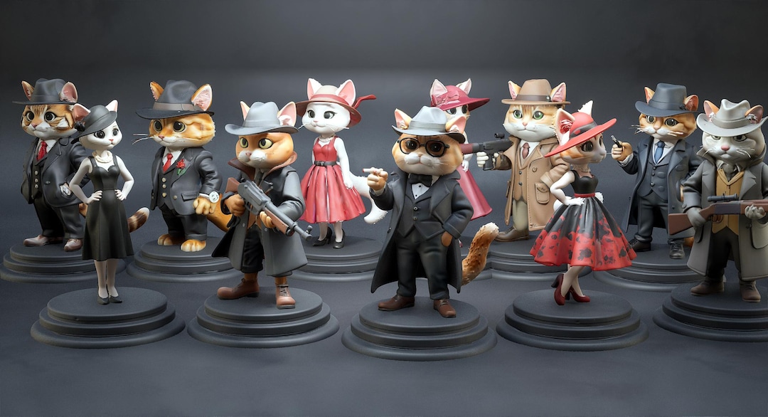 3D Printed Mafia Cat Figurines | Feline Gangster Miniatures | Mobster ...