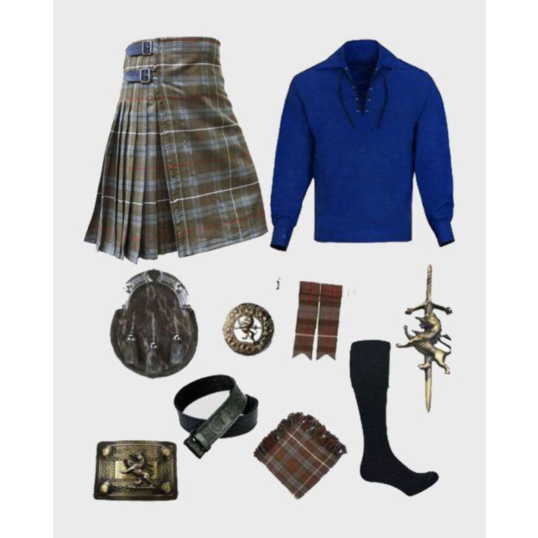 The Fraser Highlander’s Outfit: Kilt & Ghillie Shirt With Accessories ...