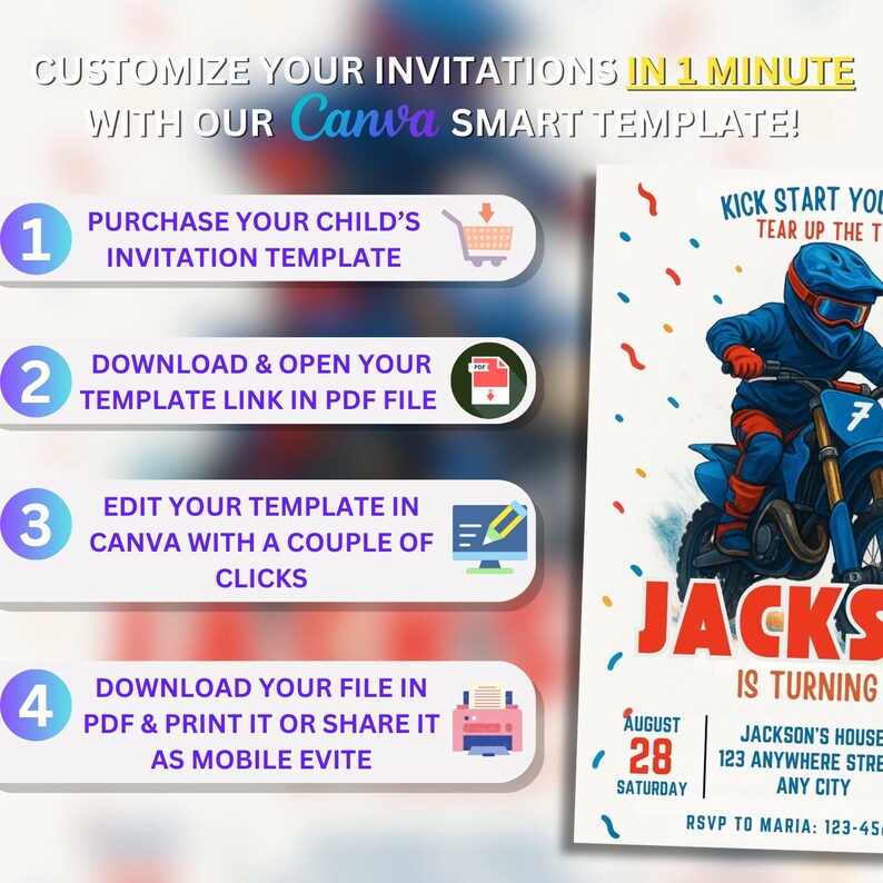 Editable Dirt Bike Birthday Invitation, Motocross Racing Template, Dirt ...