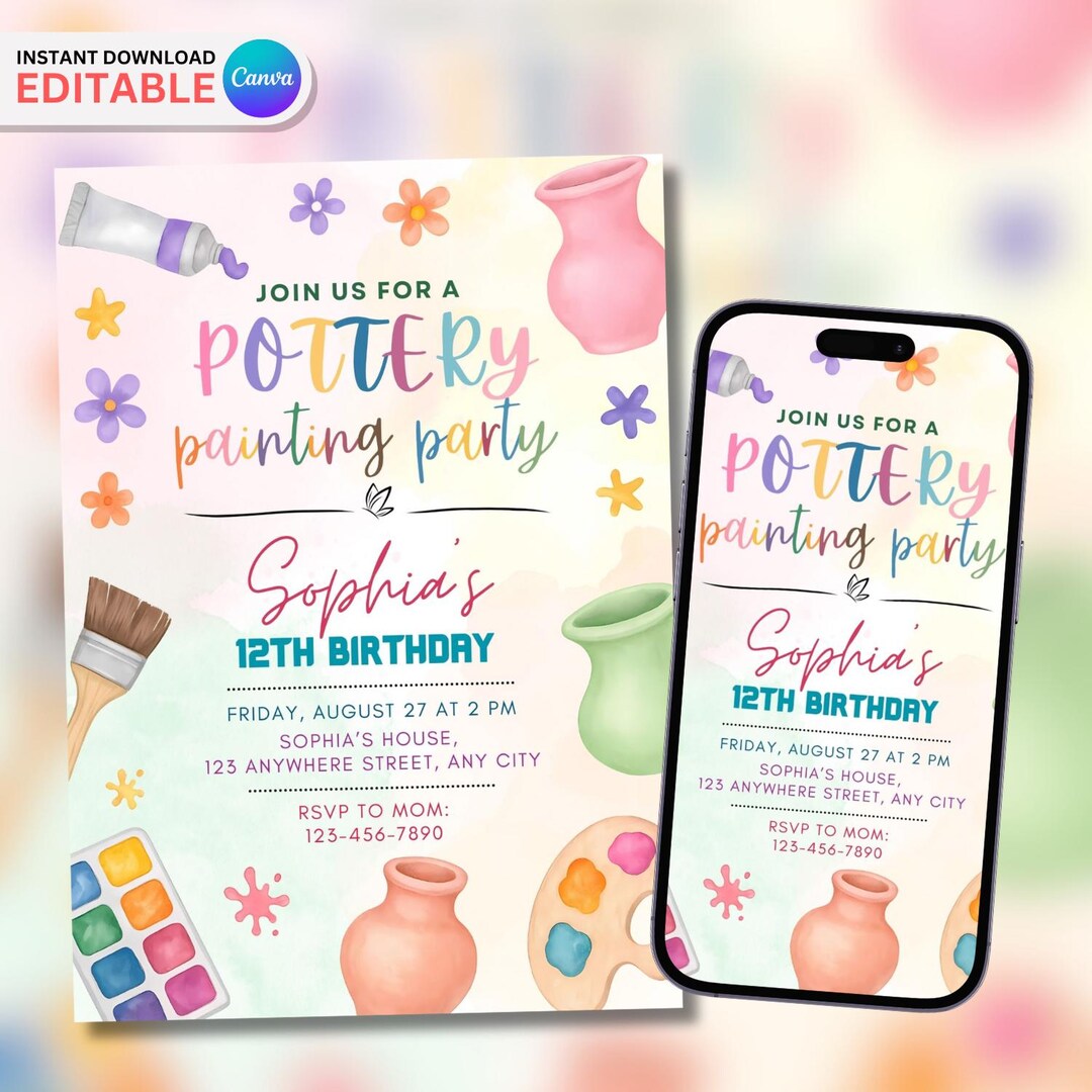 Editable Pottery Art Birthday Invitation, Potter Painting Birthday ...