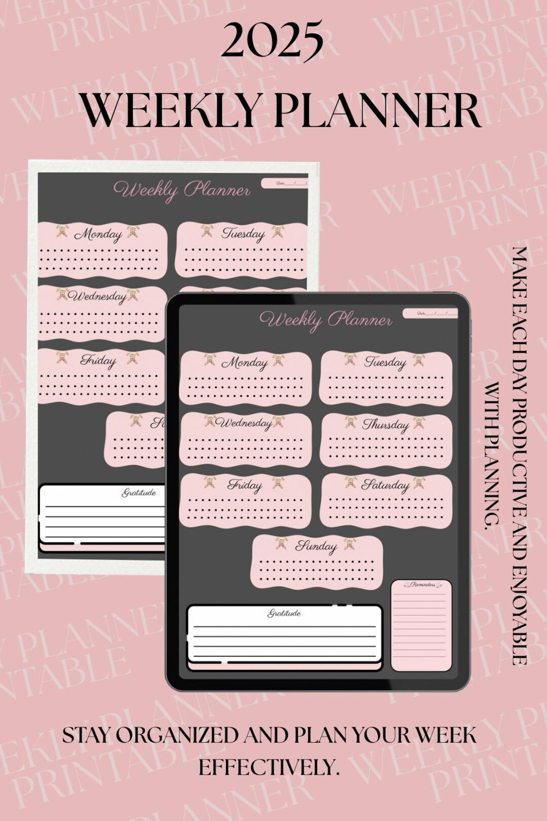 2025 Weekly Planner Printable | Pink Aesthetic Coquette PDF | Girly ...