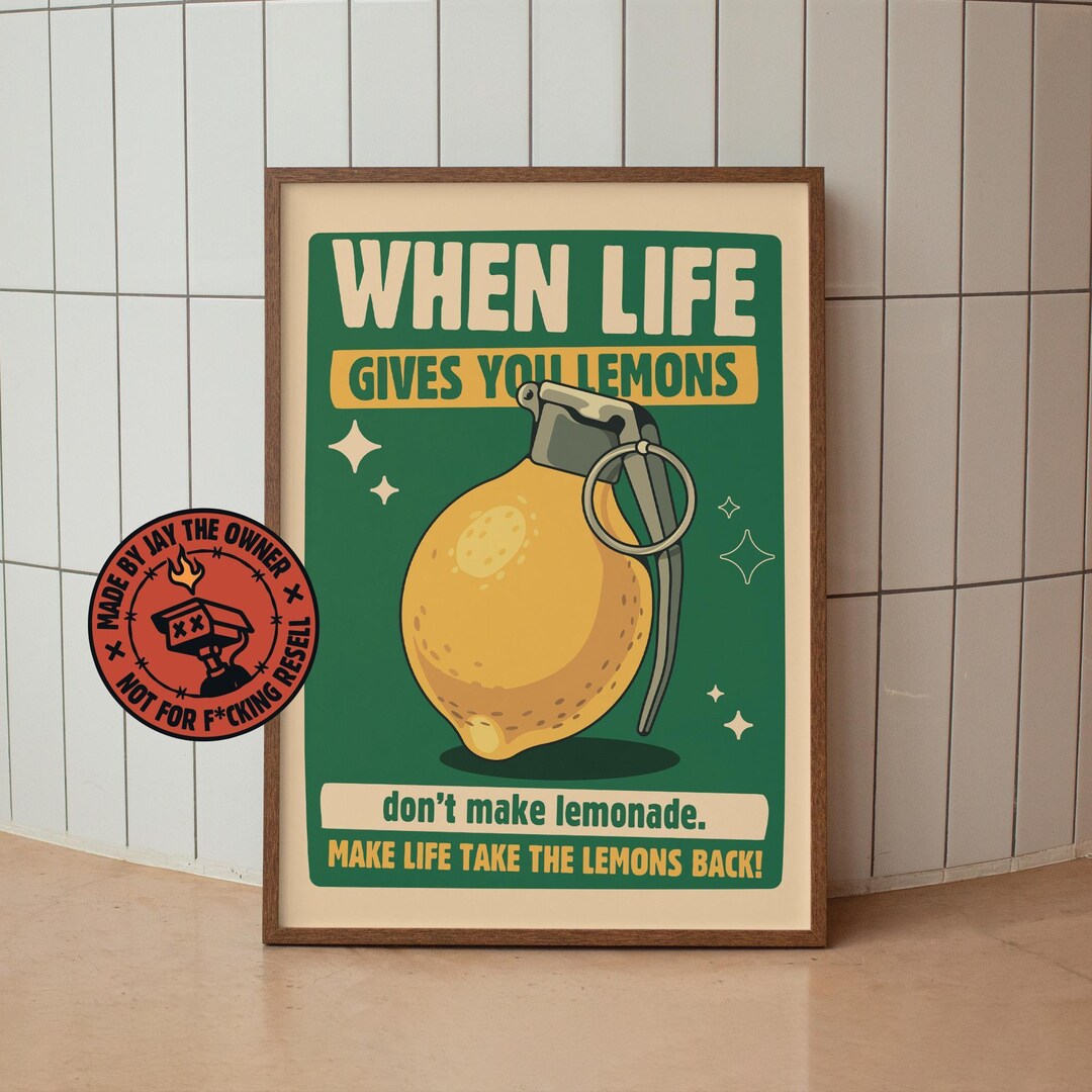 Lemon Grenade Poster – Funny Motivational Printable Wall Art – Bold ...