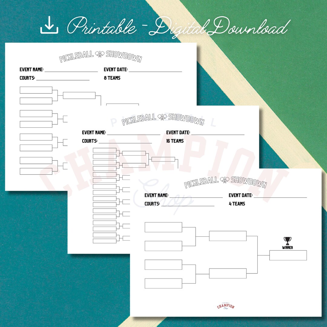 Printable Pickleball Tournament Bracket – 4, 8, 16 Team Sheets | PDF ...