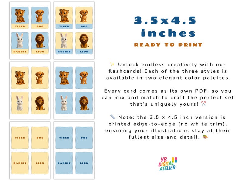 Cute Animal Flashcards for Kids, Cartoon Style Educational Cards for ...