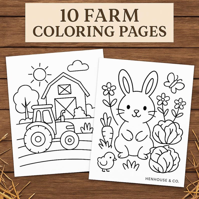 10 Farm Coloring Pages for Kids | Printable Homestead Bundle | Cute ...