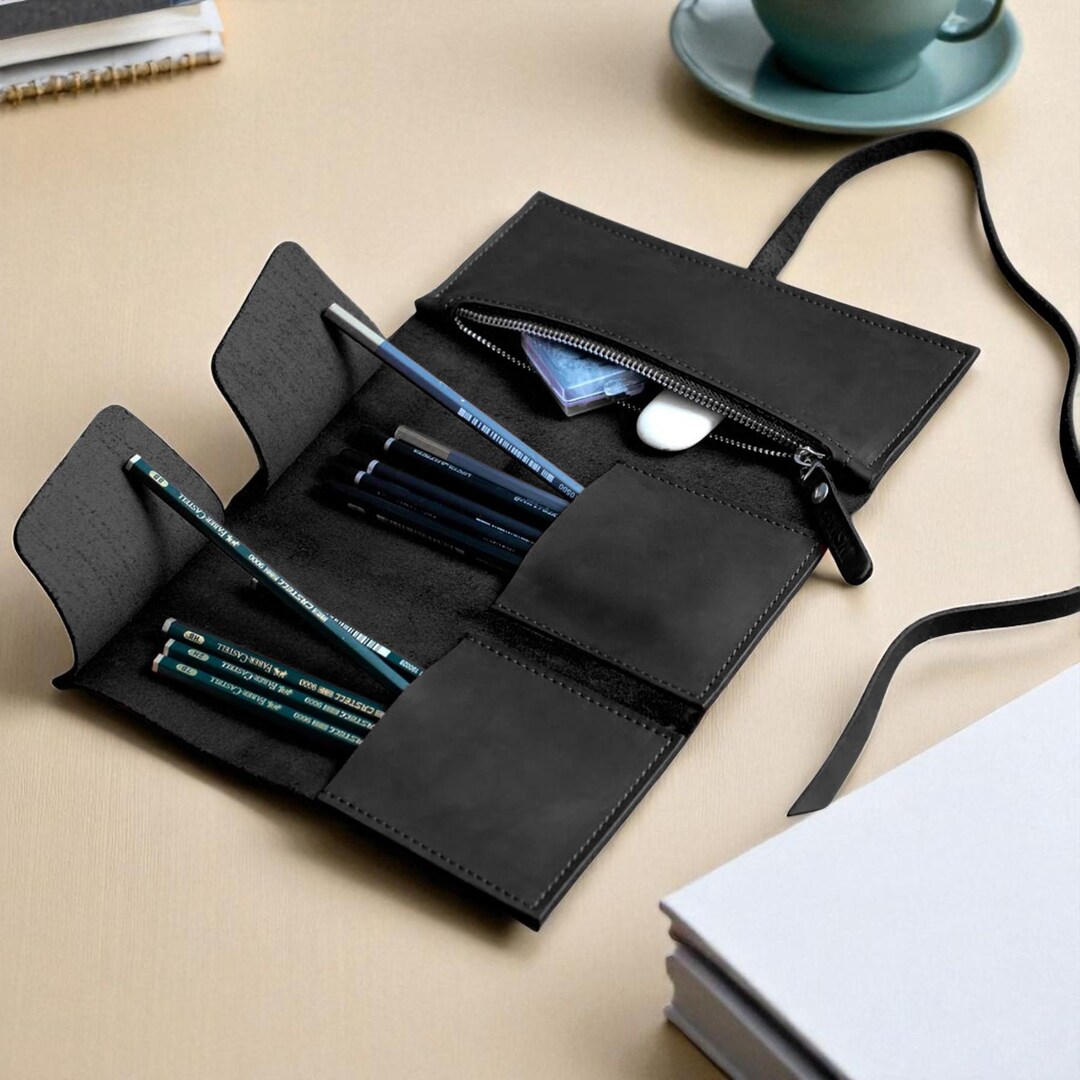 Leather Pencil Pouch With Zipper, Minimalist Pen Organizer Case ...