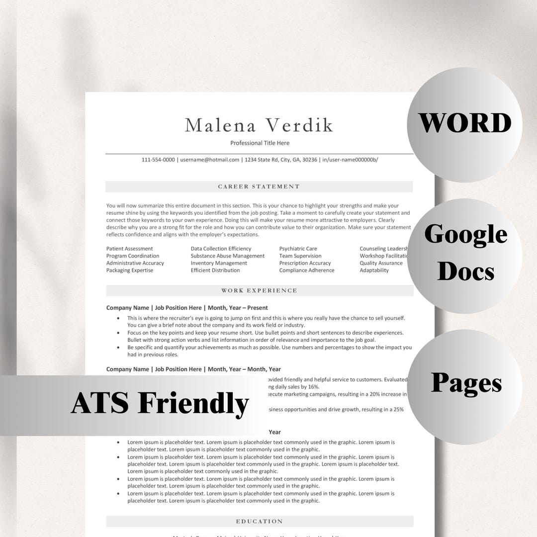Professional Resume Template for Job Applications CV Cover Letter ...