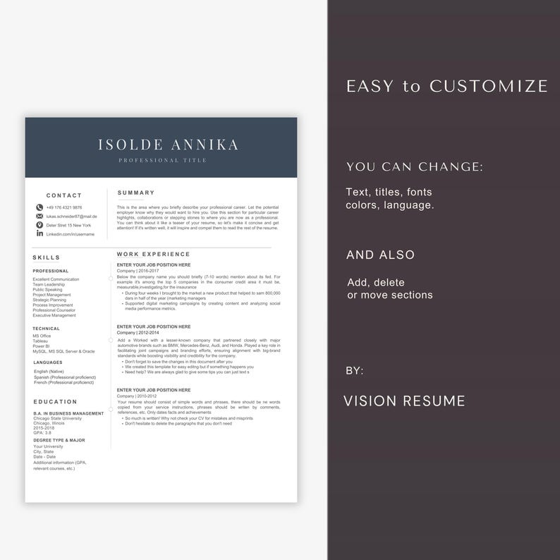 Modern Executive Resume Template, CV Template Elegant Resume Template ...