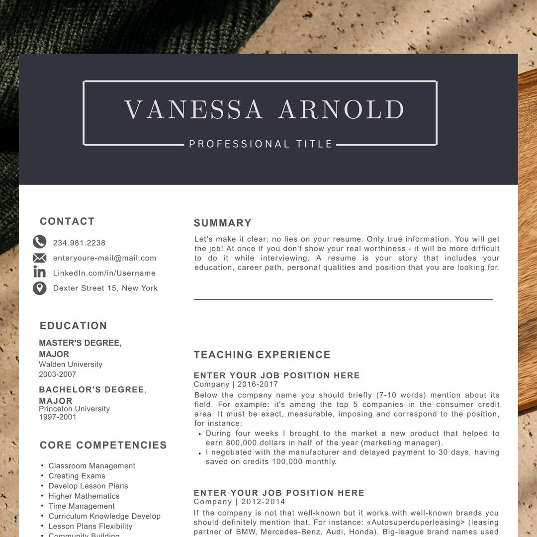 Teacher Resume Template, Teaching Resume Template, CV Teacher ...