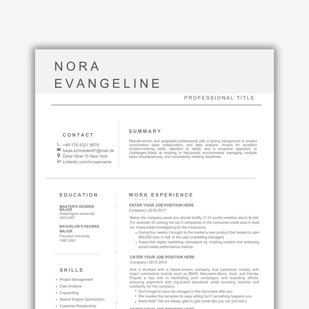 Modern Resume Template With Border: Ats-friendly, Editable in Canva ...