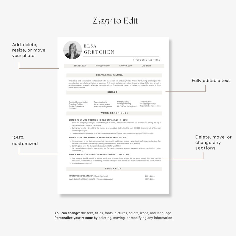 Teacher Resume Template: Ats-friendly CV With Cover Letter (PDF) - Etsy